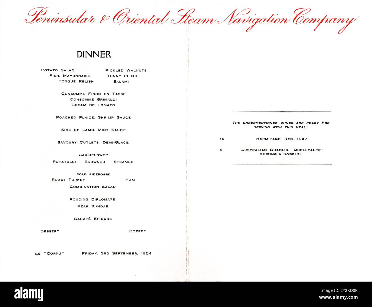 Vintage P&O Cruise Ocean Liner Steamship Dinner Menu from the S.S ...