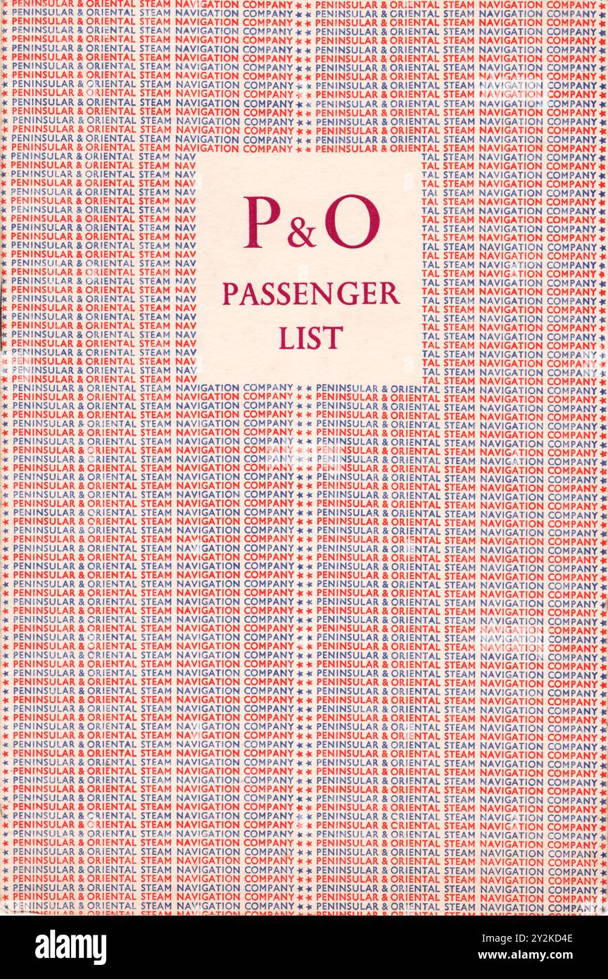 The Passenger List by P&O R.M.S. "Corfu", leaving Southampton, 20th ...