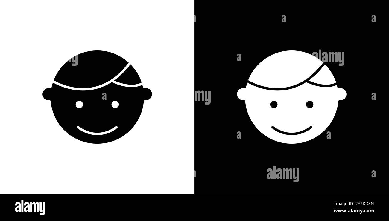Happy boy face icon linear logo mark set collection in black and white ...