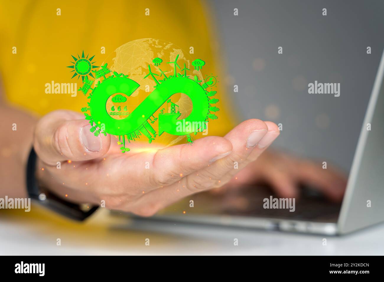 Businessman hold circular economy icon. Sustainable strategy approach ...