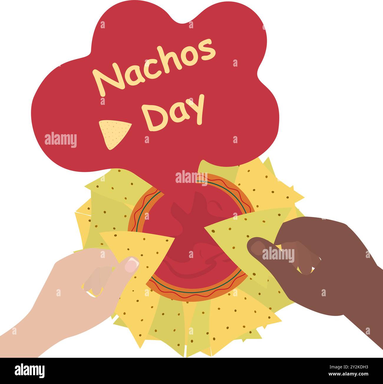 Nachos Day Spinach and corn tortilla chips in man and woman hands ...