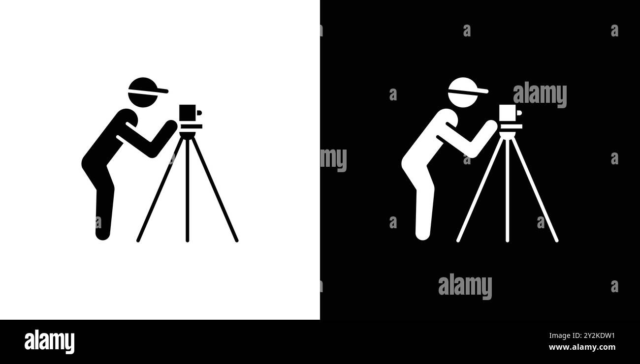 land surveyor icon linear logo mark set collection in black and white ...