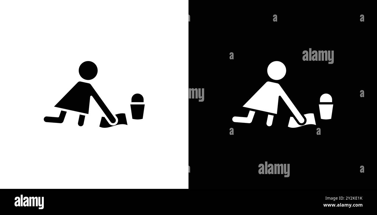 Mopping floors icon linear logo mark set collection in black and white ...