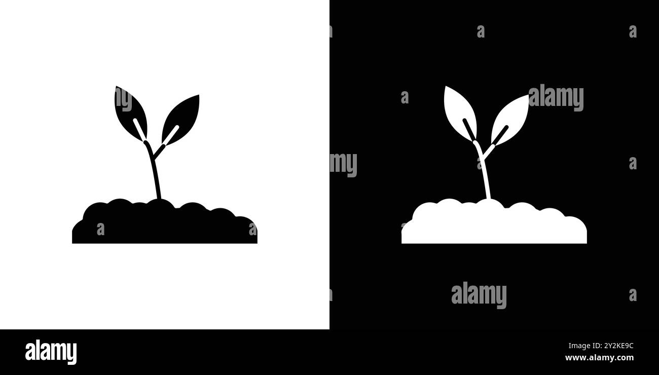 Seedling in soil icon linear logo mark set collection in black and ...
