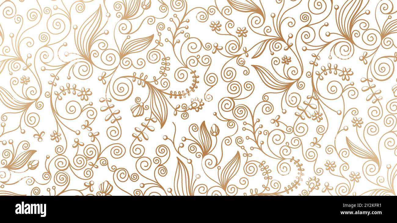 Swirl ornament seamless floral patterns golden colors isolated white ...