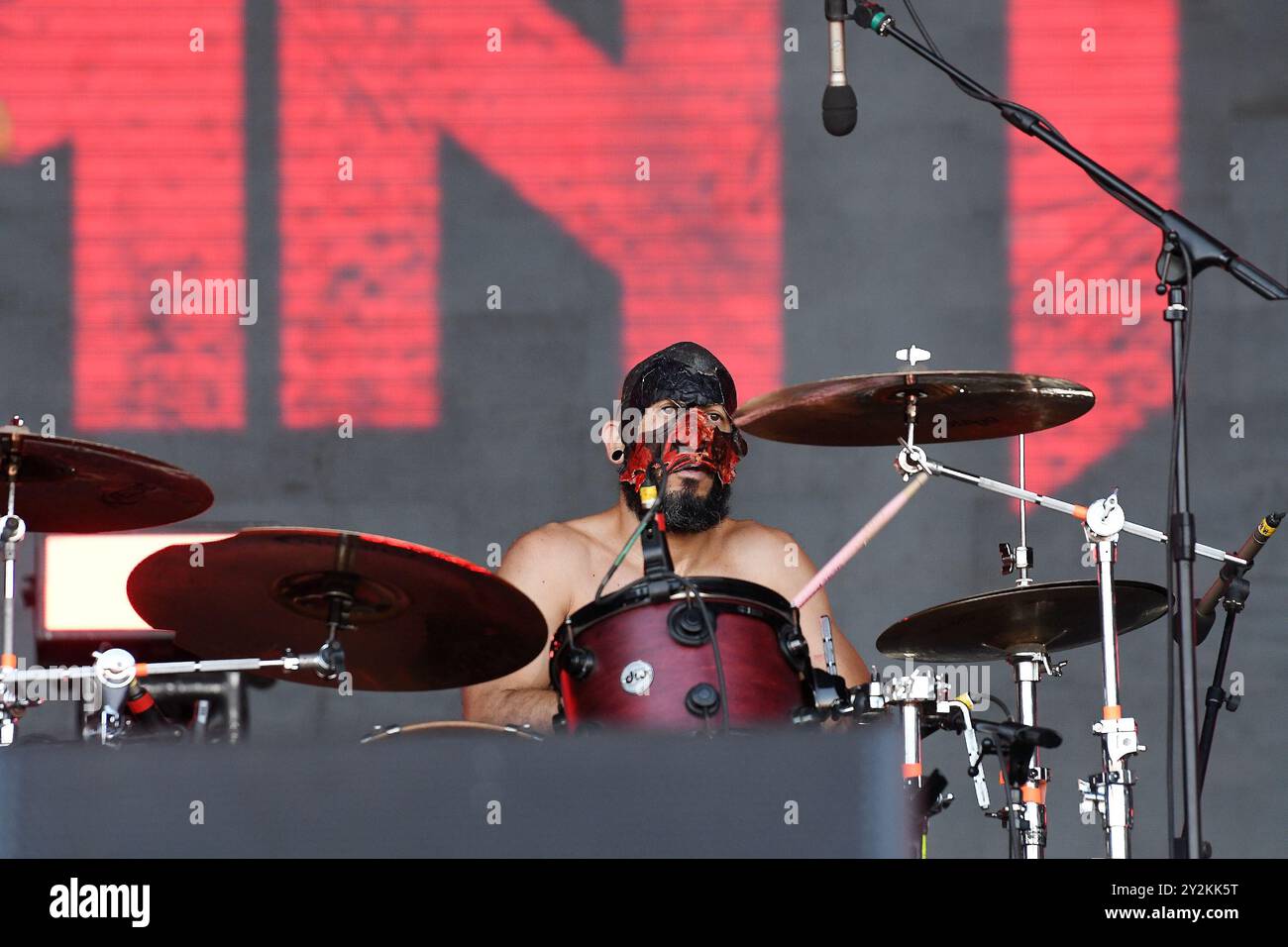 Rio de Janeiro, Brazil, September 2, 2022. Drummer Rodrigo Pancho Augusto of the band Black ...