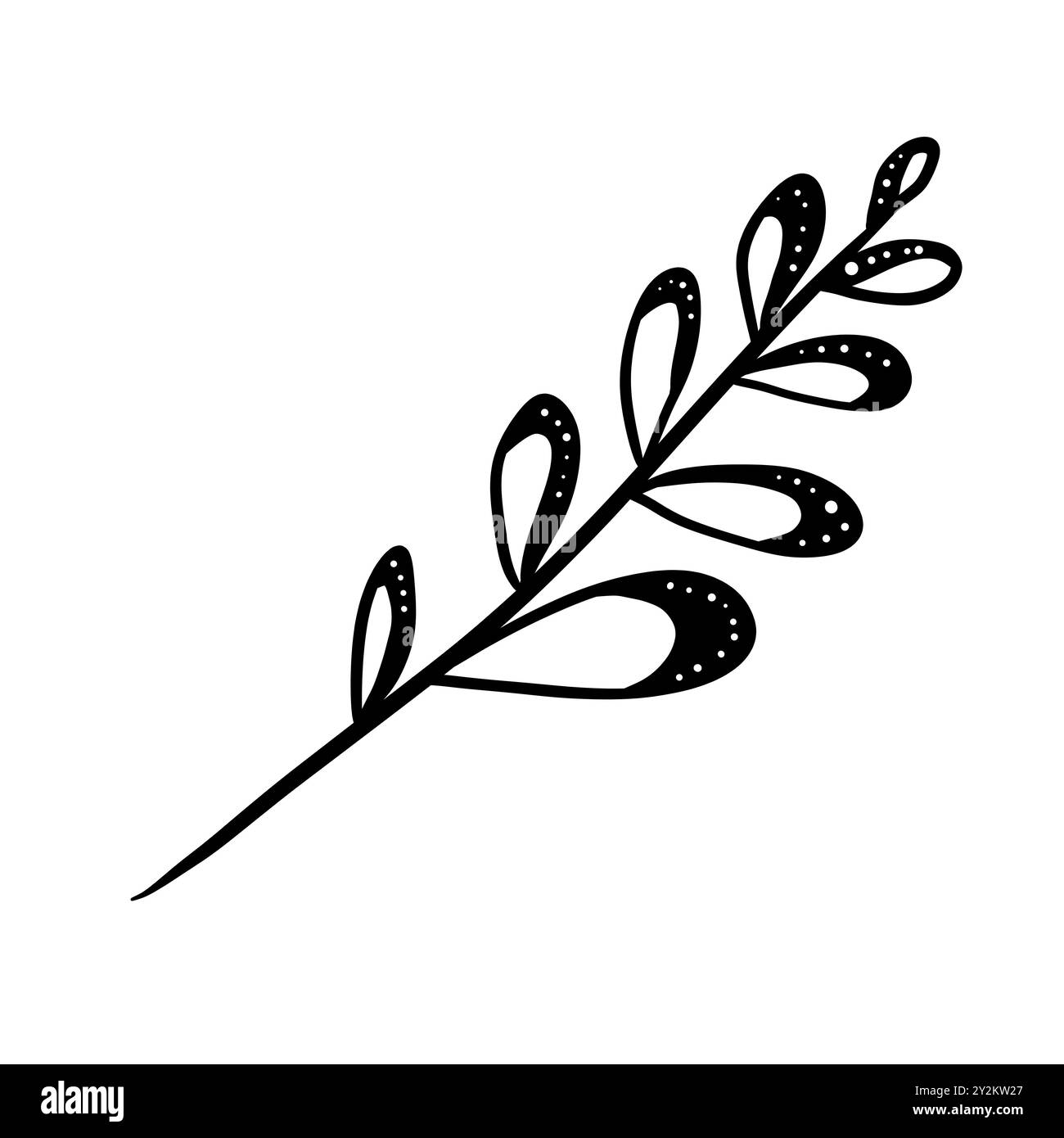 Decorative branch with round leaves and dots illustration, simple ...