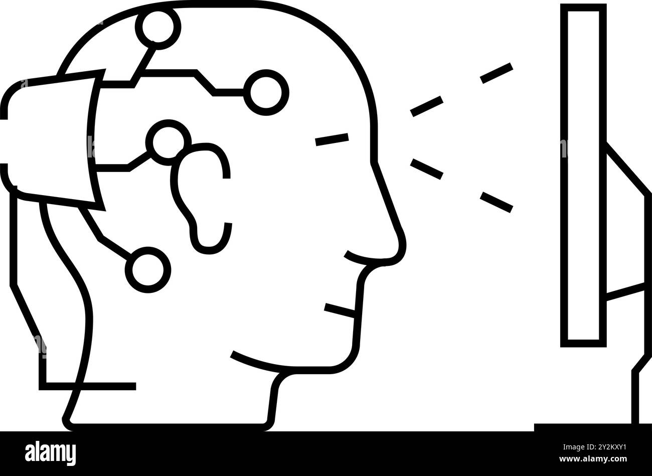 brain interface device future technology line icon vector illustration ...
