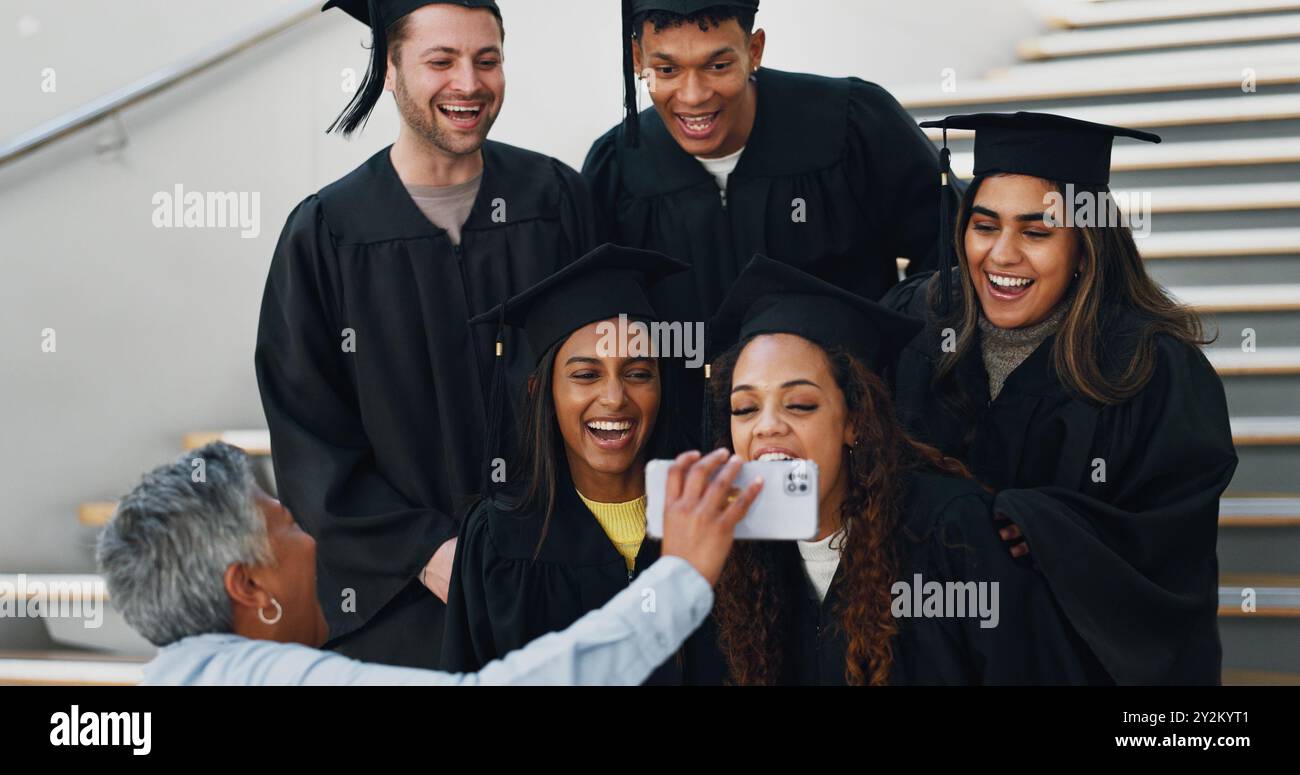College, students and group video call on graduation for ...