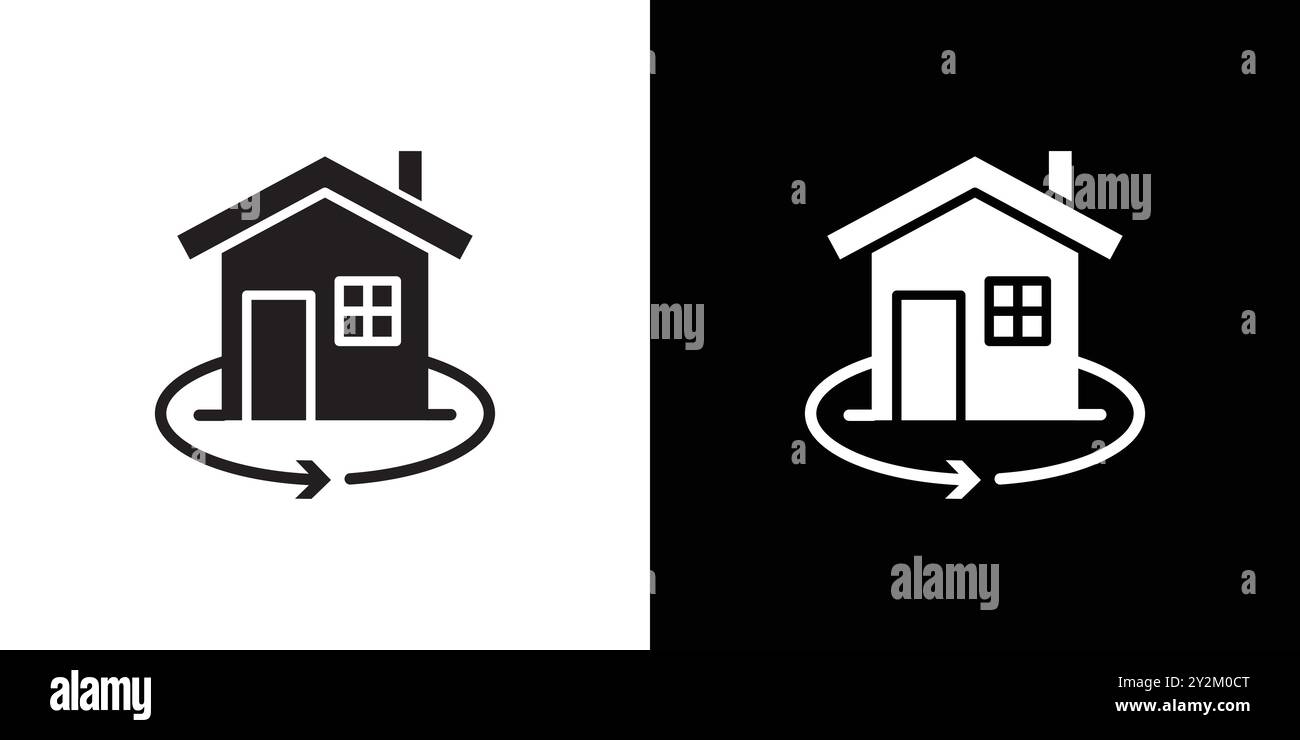 360 degree house icon Black line art vector in black and white outline ...
