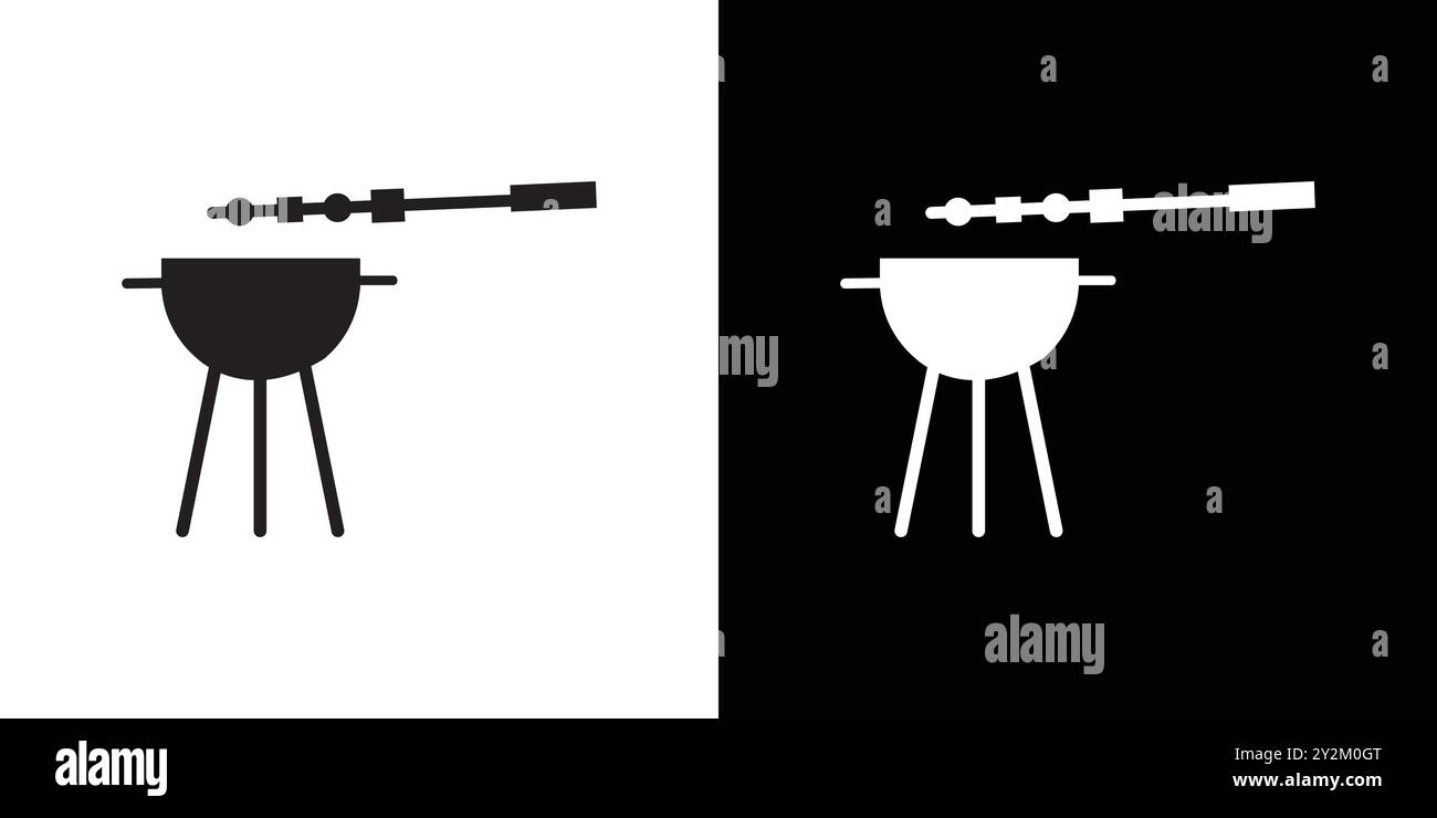 BBQ icon Black line art vector in black and white outline set ...