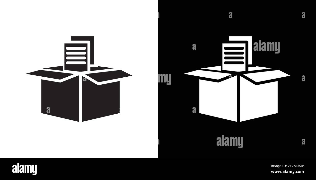 Archival box with documents icon Black line art vector in black and ...