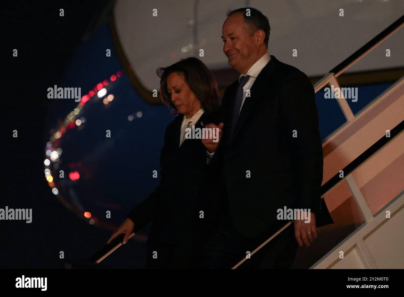 Democratic presidential nominee Vice President Kamala Harris arrives at ...