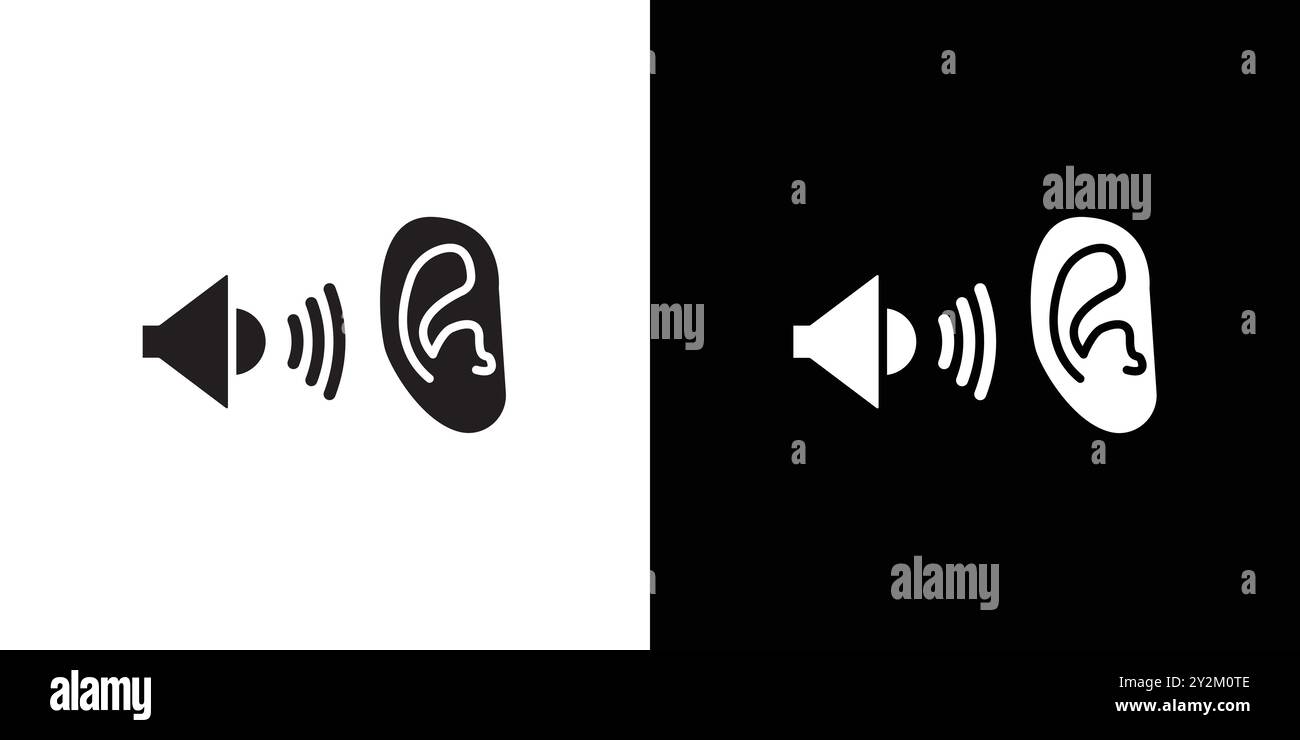 Active listening icon Black line art vector in black and white outline ...