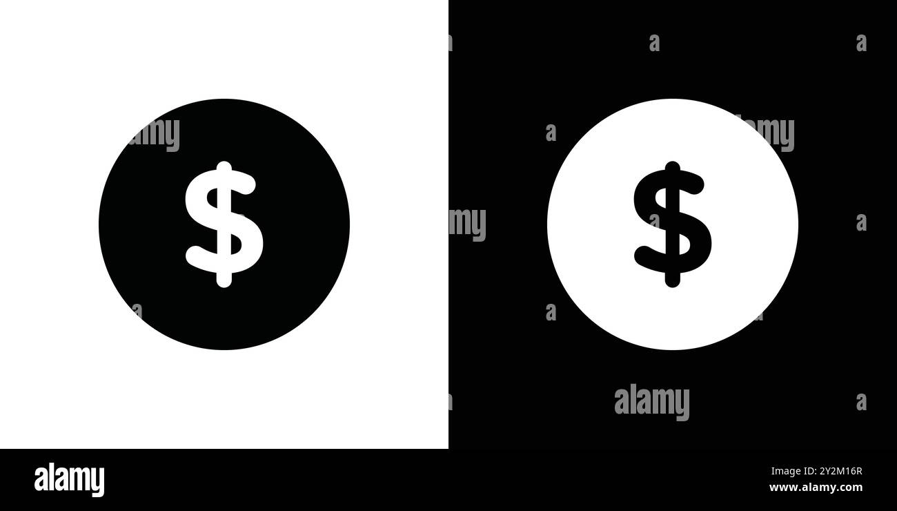 Dollar icon Black line art vector in black and white outline set ...