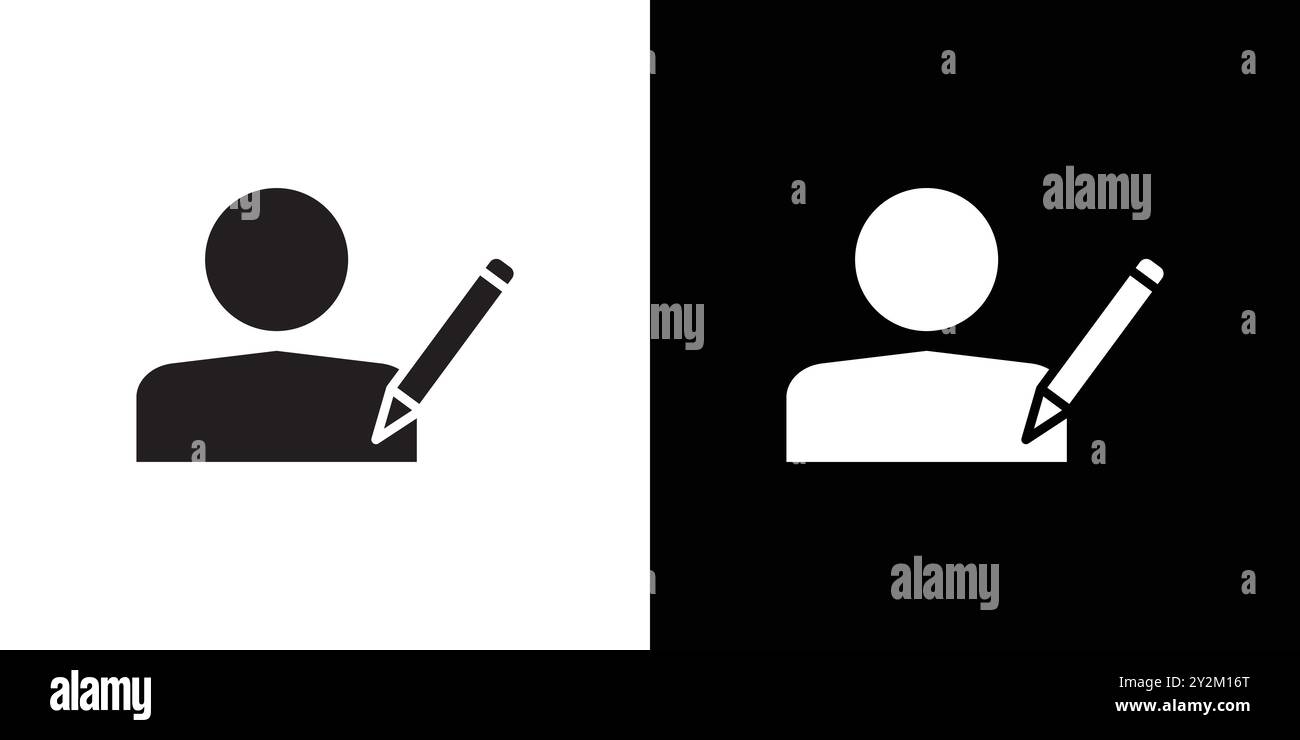 Edit user icon Black line art vector in black and white outline set ...