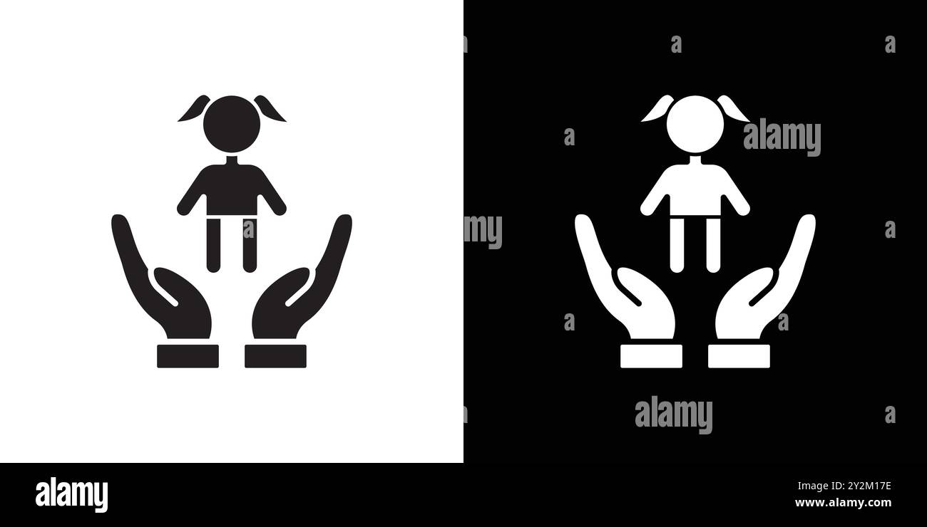 Child custody icon Black line art vector in black and white outline set ...