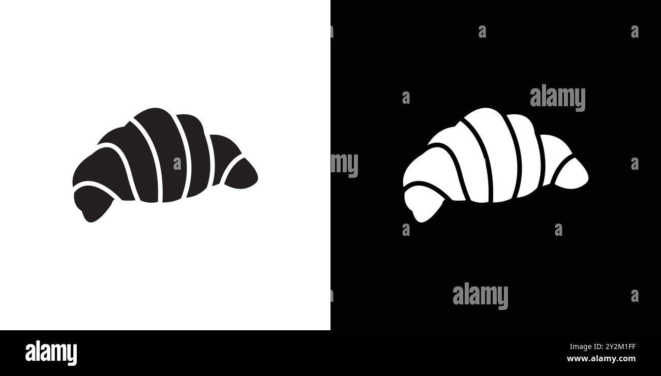 Croissant icon Black line art vector in black and white outline set ...