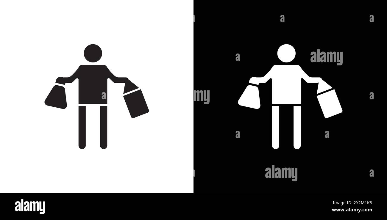 Buyer, shopper icon Black line art vector in black and white outline ...