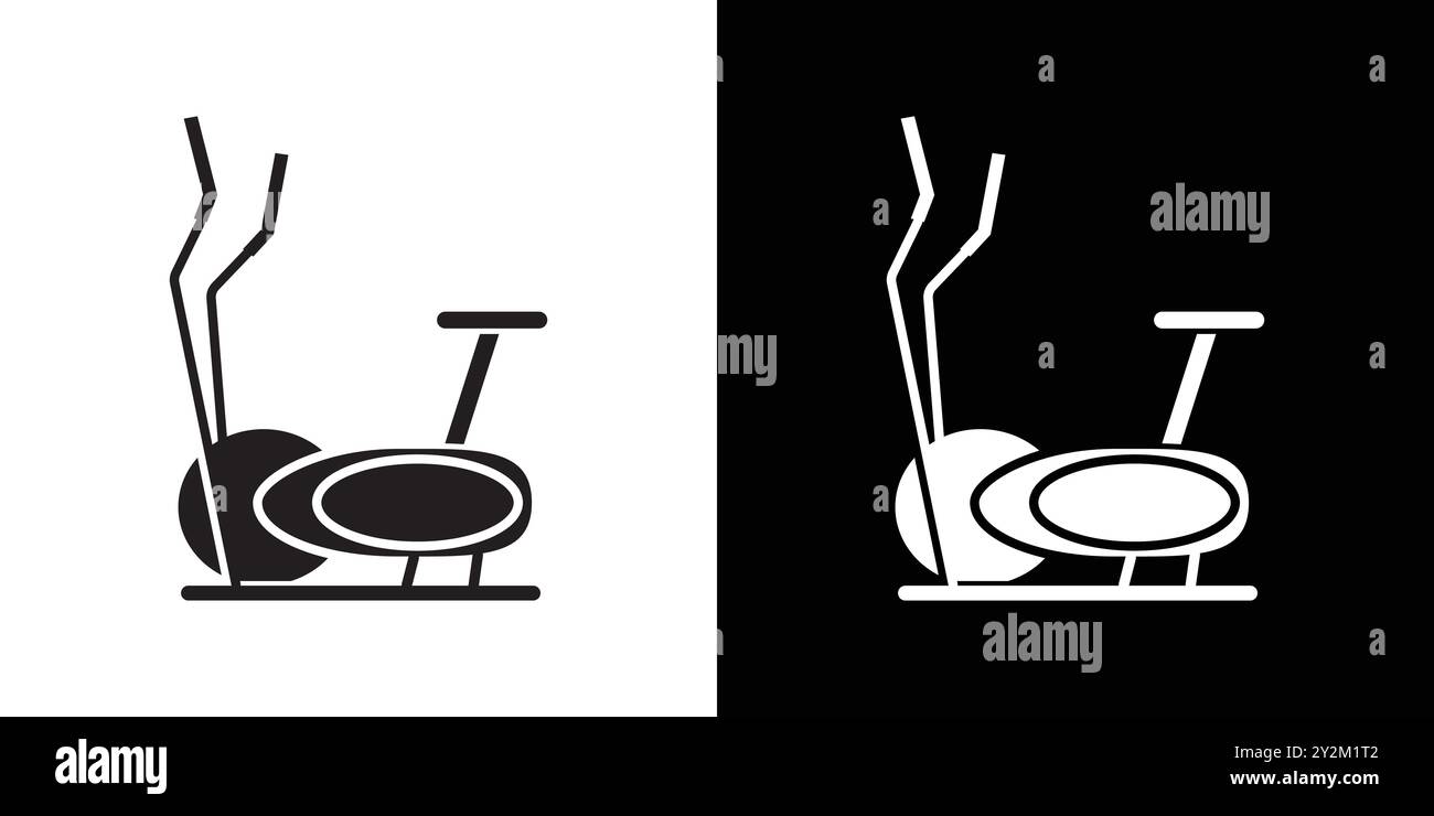 Elliptical bike icon Black line art vector in black and white outline ...