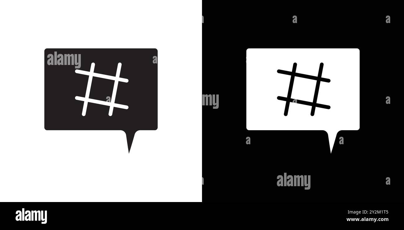 Hastag icon Black line art vector in black and white outline set ...