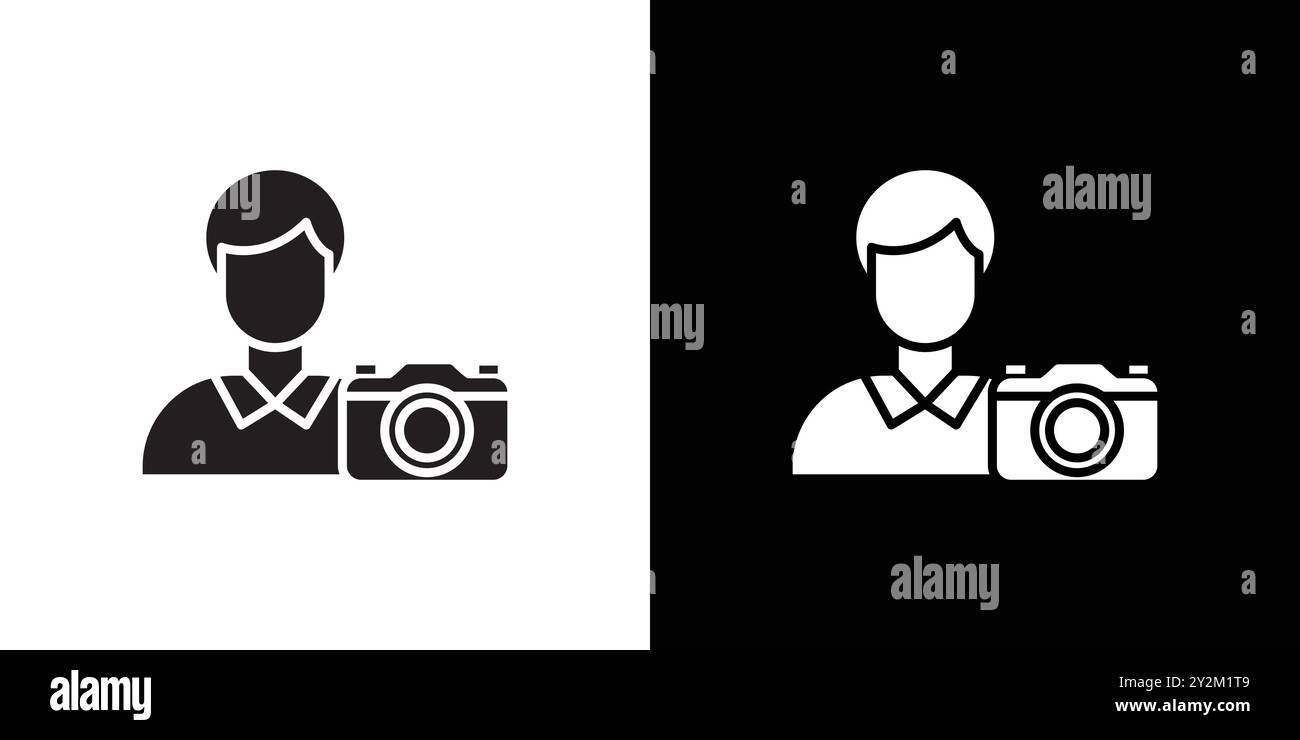 Cameraman icon Black line art vector in black and white outline set ...