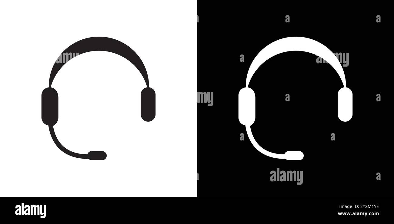 Headset icon Black line art vector in black and white outline set ...