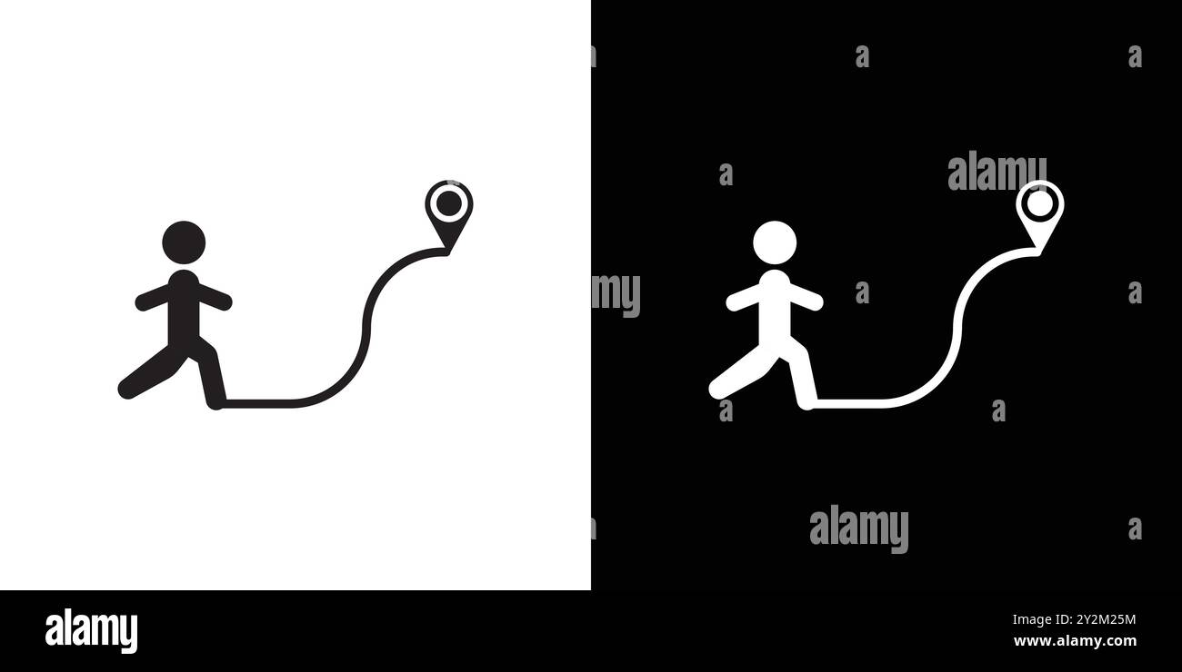 Man going to destination icon Black line art vector in black and white ...