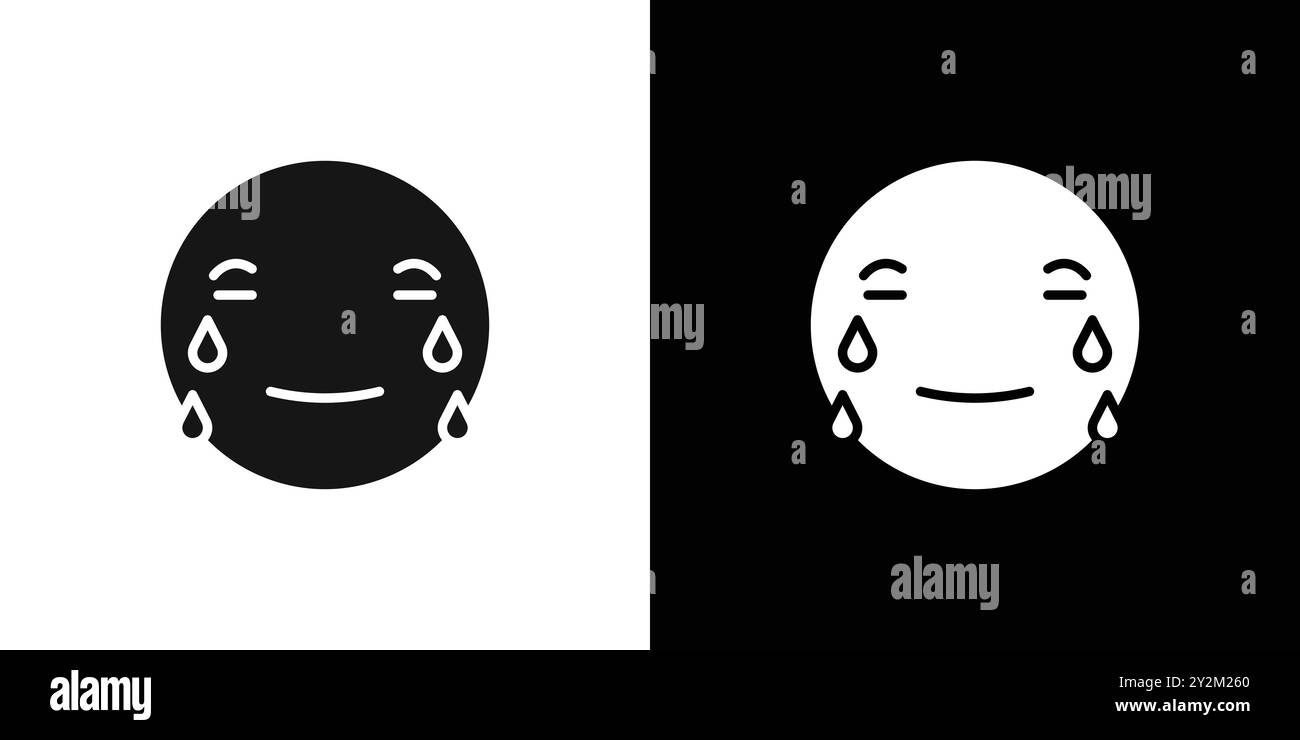 Crying icon Black line art vector in black and white outline set ...