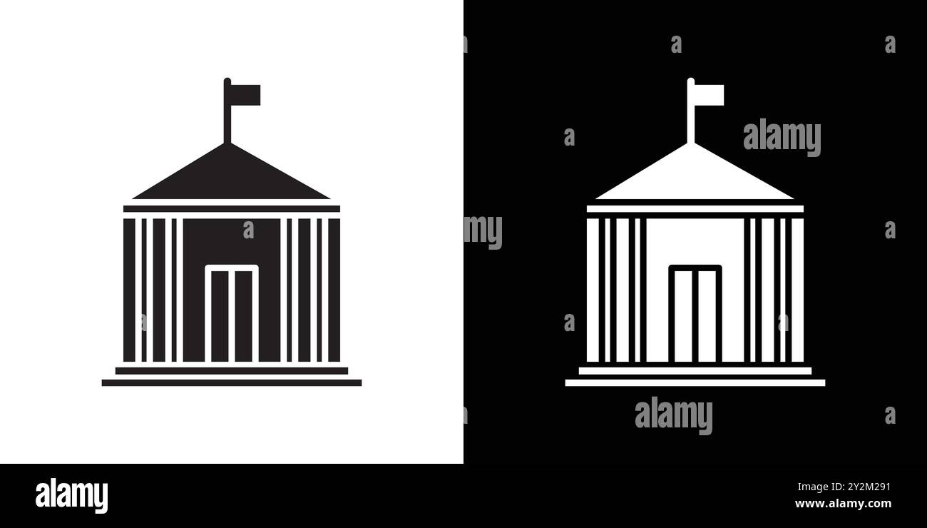 Government icon Black line art vector in black and white outline set ...