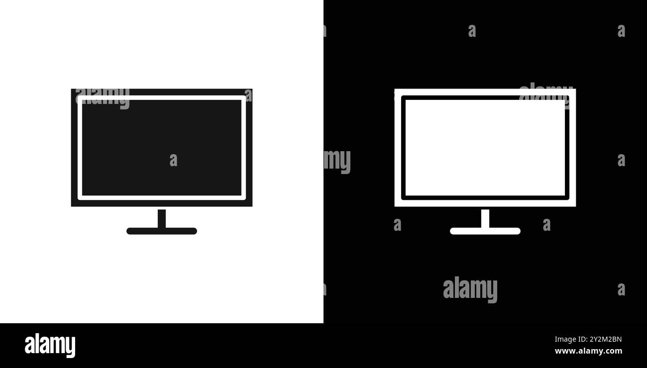 Computer monitor icon Black line art vector in black and white outline ...