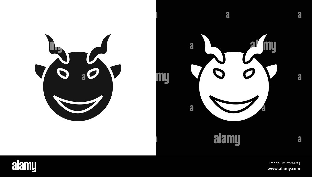 Demon devil icon Black line art vector in black and white outline set ...
