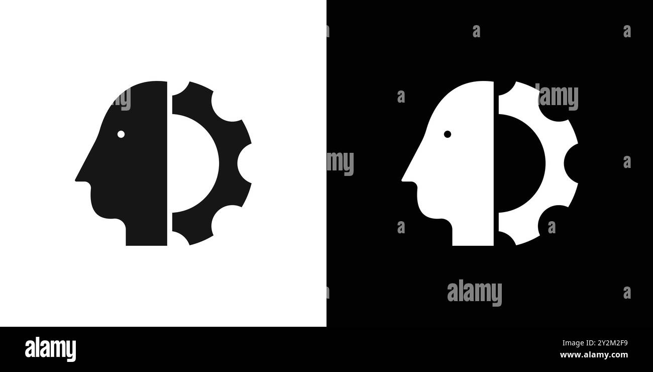 Cyborg icon Black line art vector in black and white outline set ...