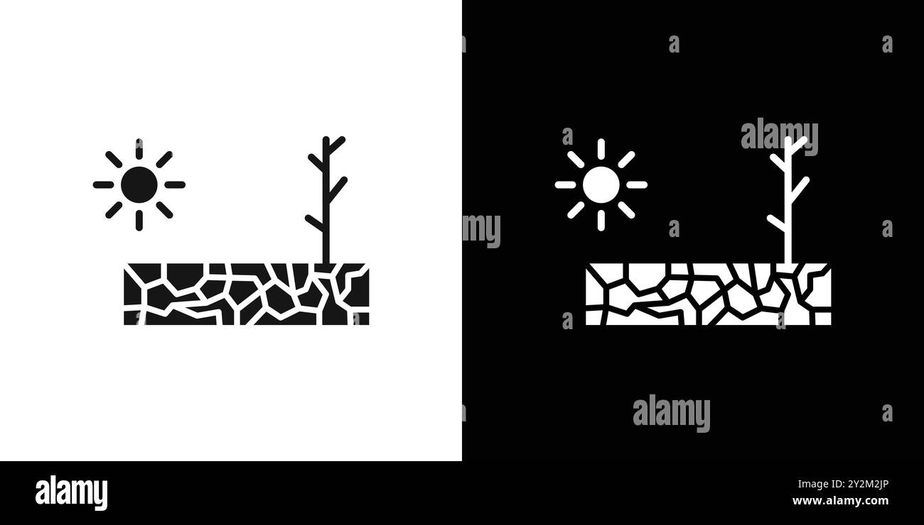 Drought icon Black line art vector in black and white outline set ...