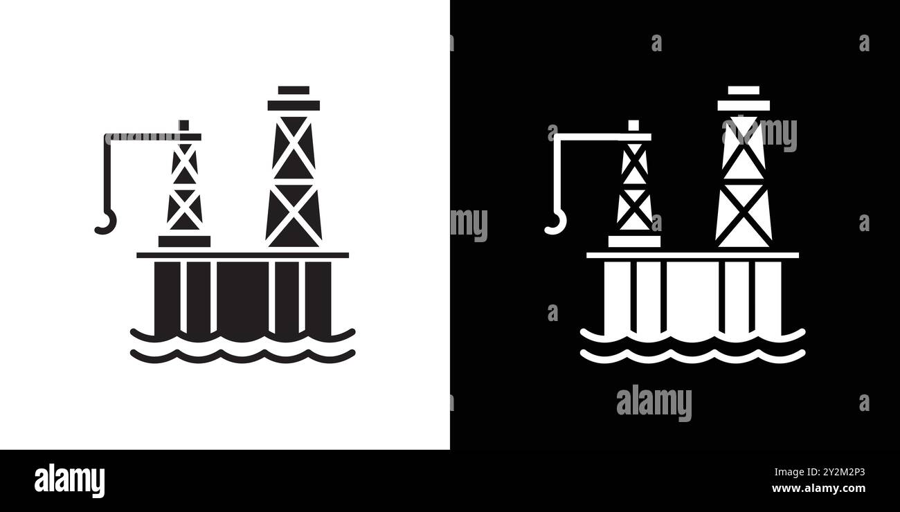 Oil platform icon Black line art vector in black and white outline set ...