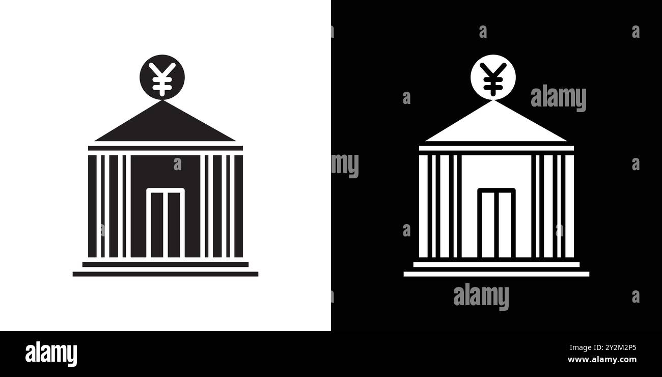 Japanese bank icon Black line art vector in black and white outline set ...