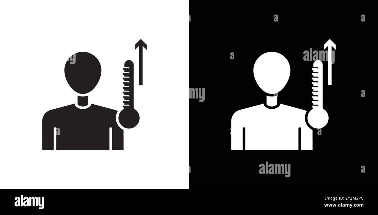 Fever, high temperature icon Black line art vector in black and white ...