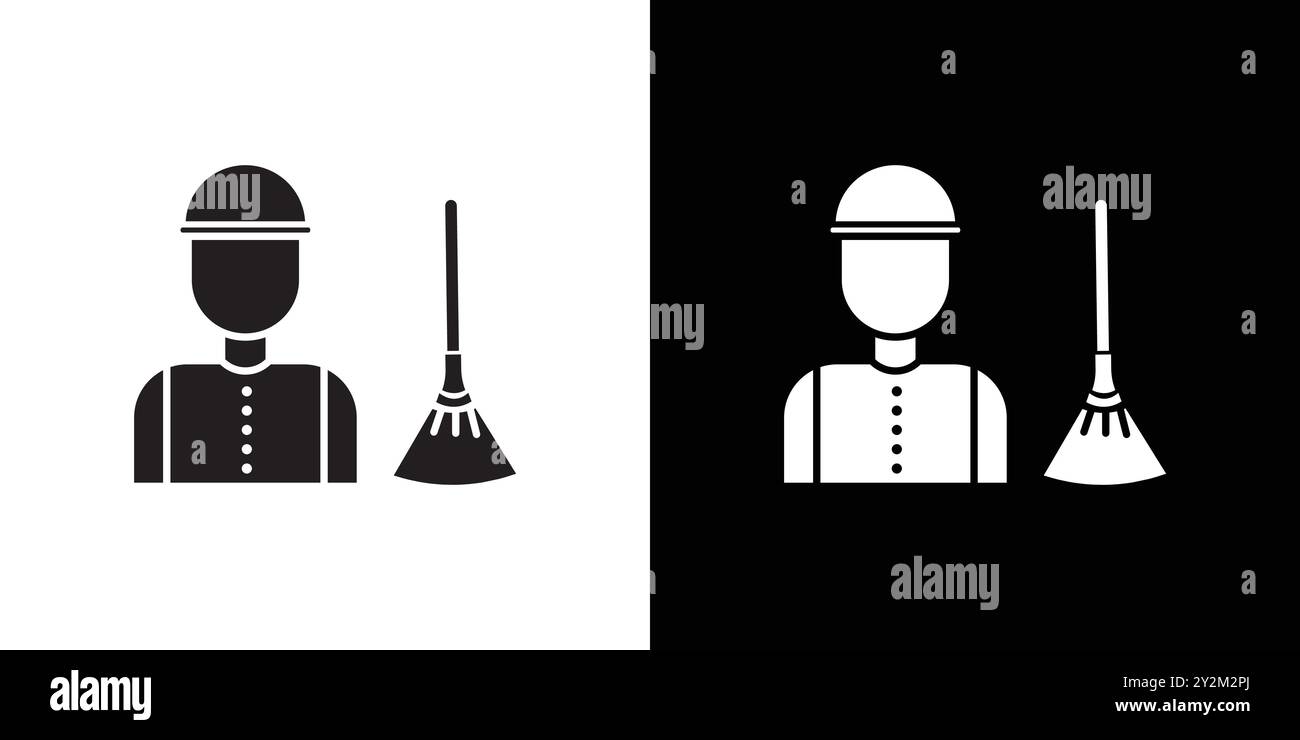 Janitor icon Black line art vector in black and white outline set ...