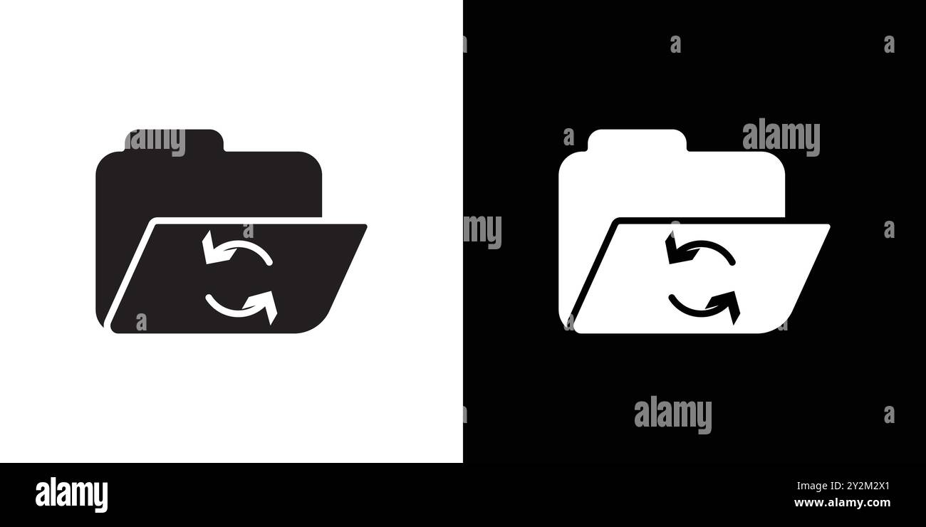 Folder sync icon Black line art vector in black and white outline set ...