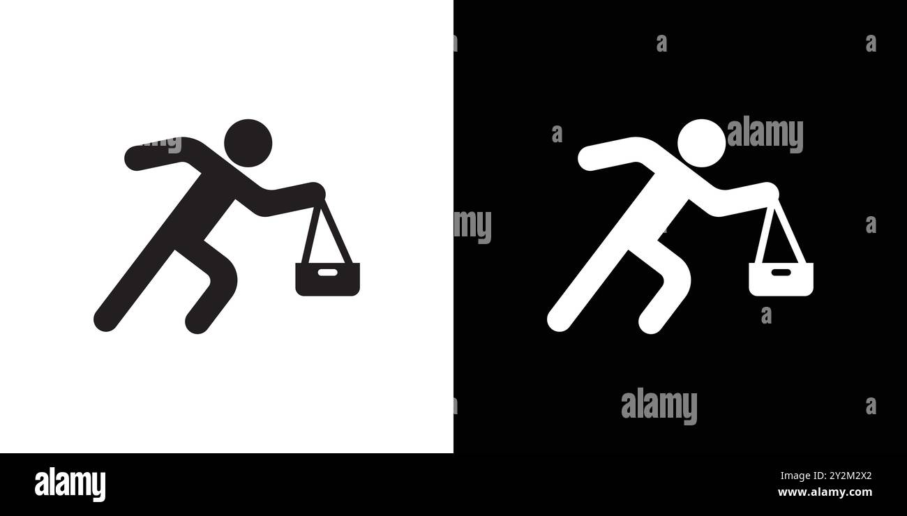Purse snatcher icon Black line art vector in black and white outline ...