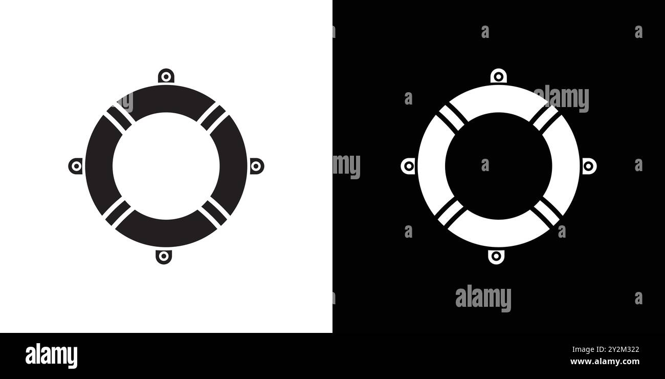 Lifebuoy ring icon Black line art vector in black and white outline set ...