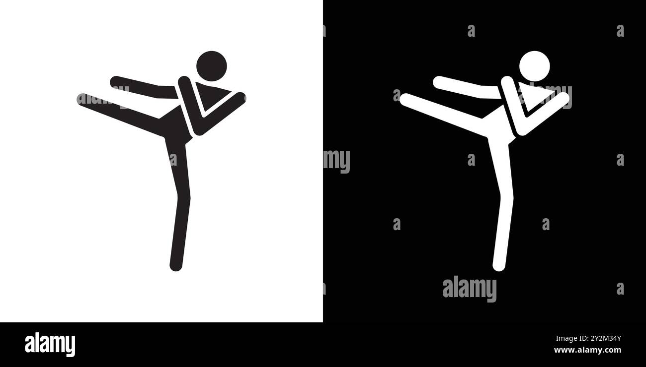 Kickboxing icon Black line art vector in black and white outline set ...