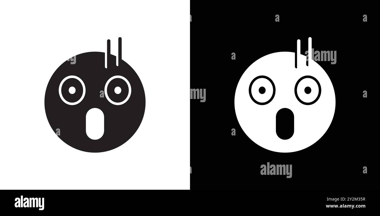 Shocked face icon Black line art vector in black and white outline set ...