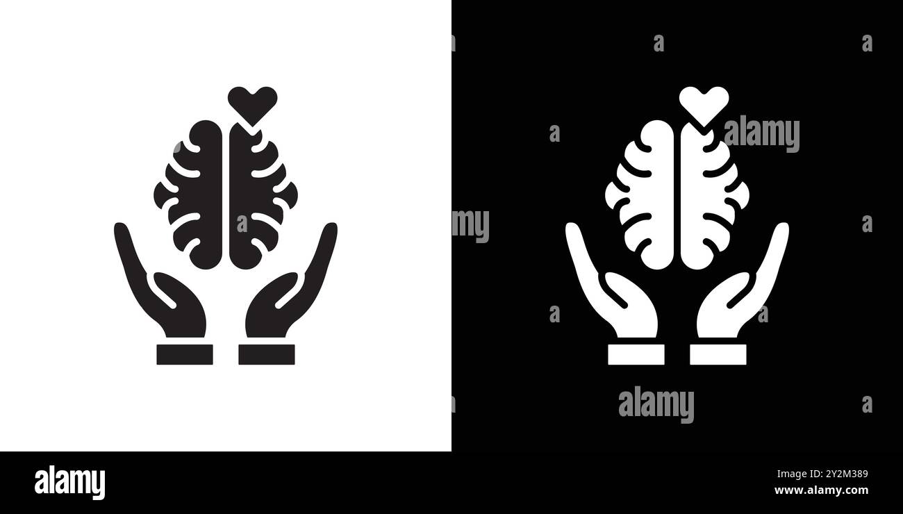 Mental Health icon Black line art vector in black and white outline set ...