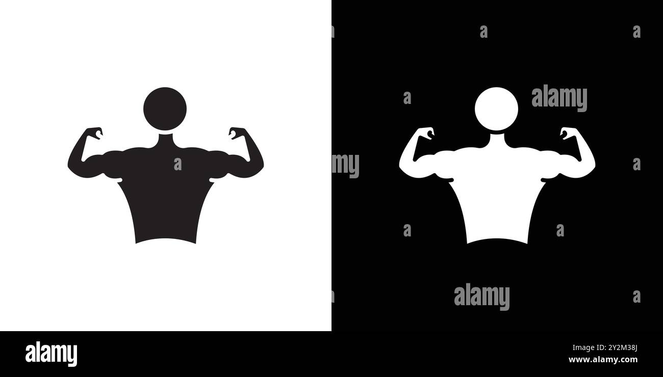 Man have strong muscles icon Black line art vector in black and white ...