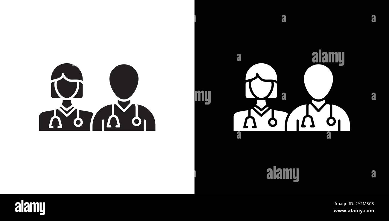 Medical team icon Black line art vector in black and white outline set ...