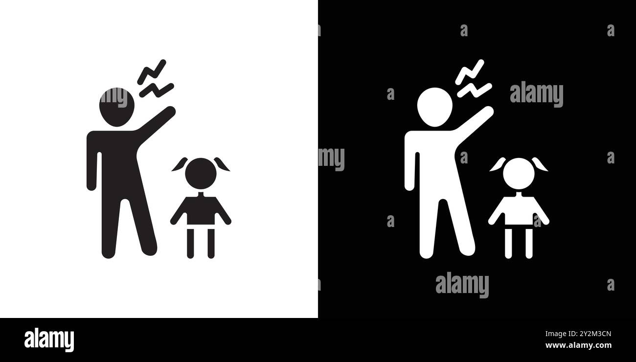 Parents scolding child icon Black line art vector in black and white ...