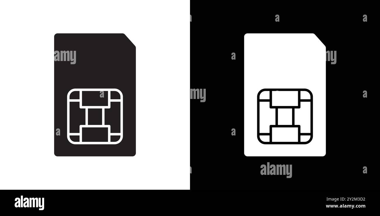 Sim card icon Black line art vector in black and white outline set ...