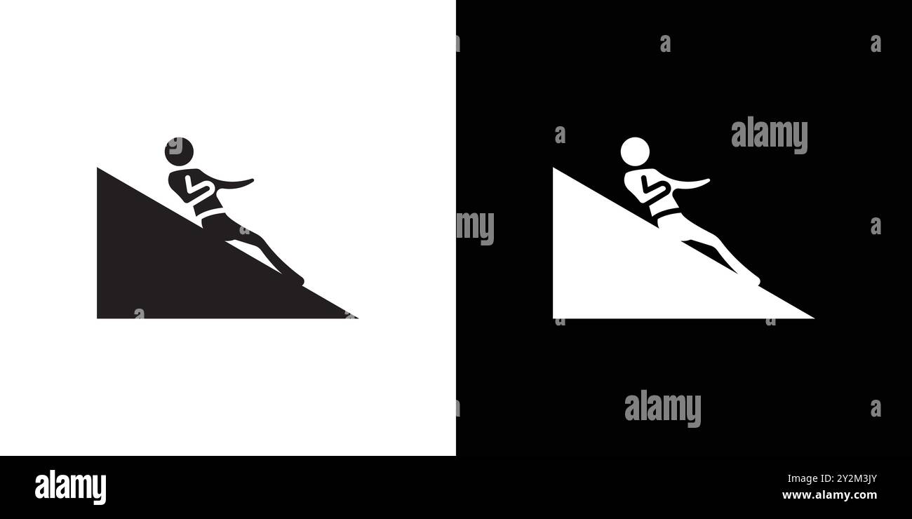 Man slide on slope icon Black line art vector in black and white ...