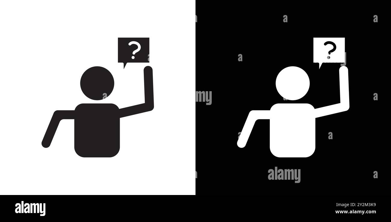 Person asking question icon Black line art vector in black and white ...